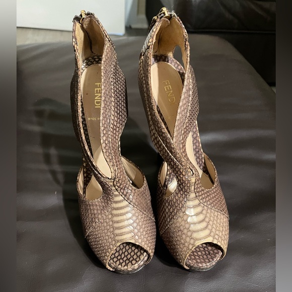 Fendi | Shoes | Fendi Snake Embossed Platform Peep Toe Heels | Poshmark